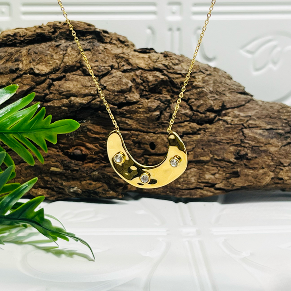 Gold Half Circle & Clear Crystal Necklace – Serendipity Designs